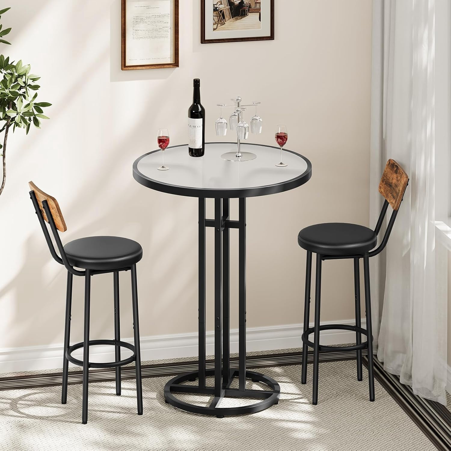 Bar Table, 23.6-Inch Round Pub Table, Frosted Glass Cocktail Table with ...