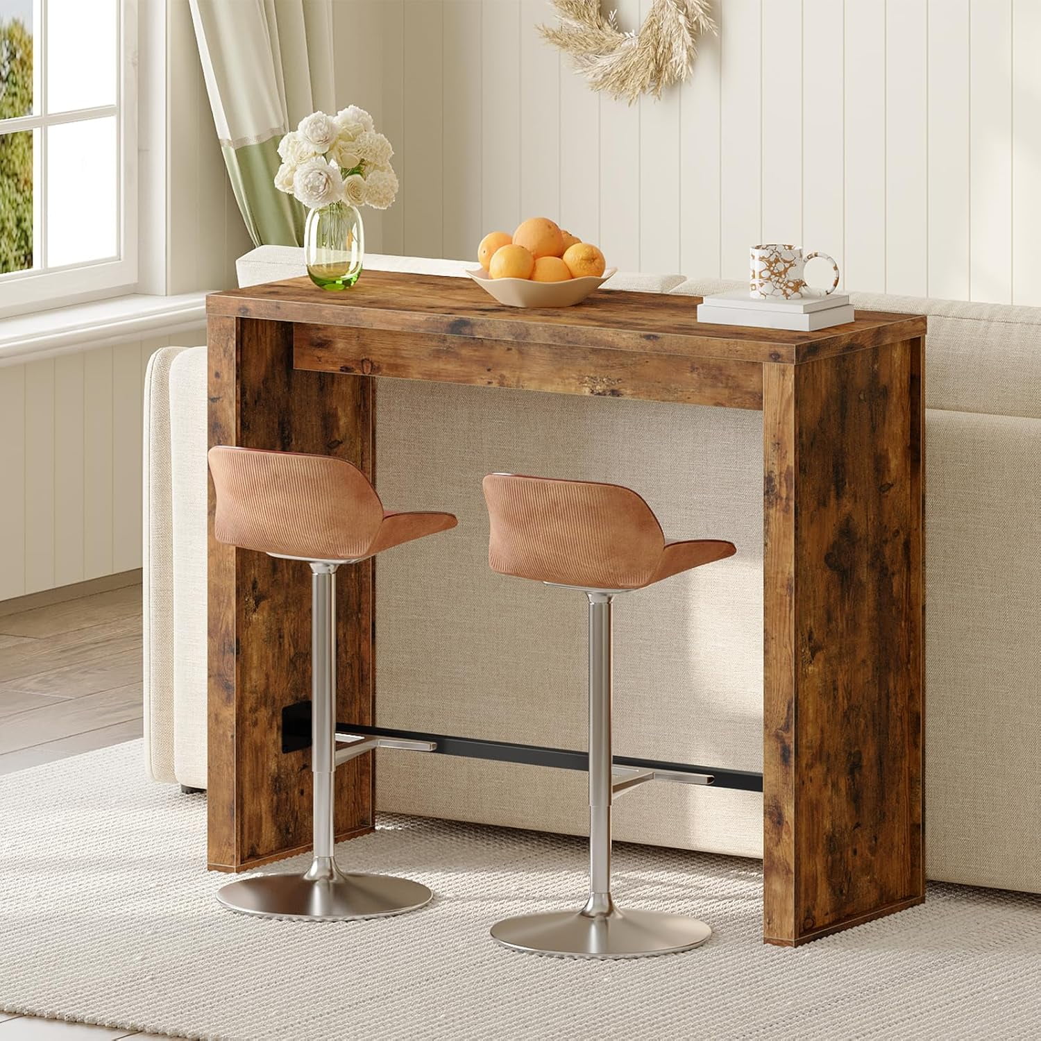 Bar Table, 39.4" Counter Height Pub Table, Industrial Rectangular ...