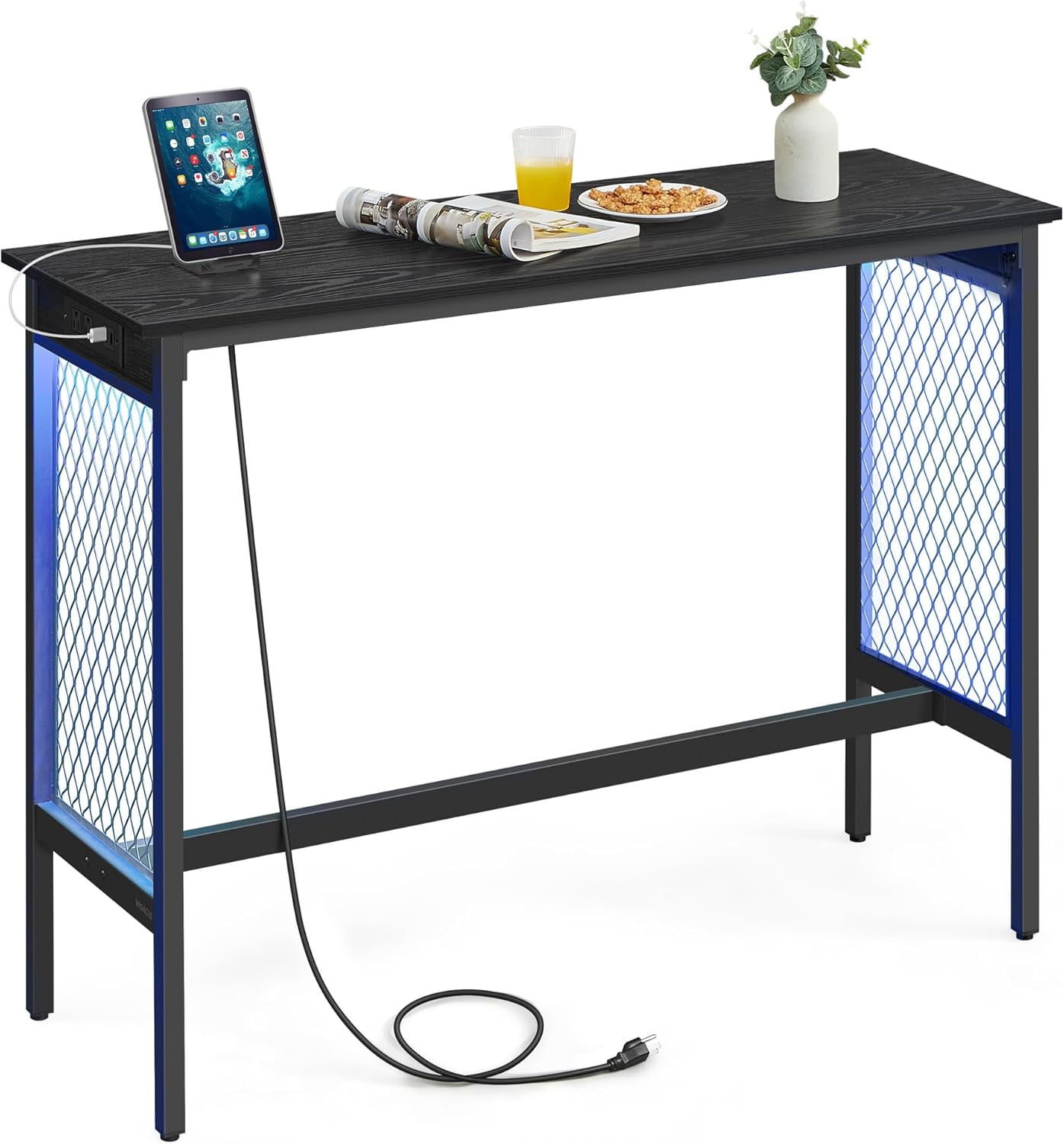 Bar Table, 47.2" Narrow Long Bar Table, Cocktail Tall Table with LED ...