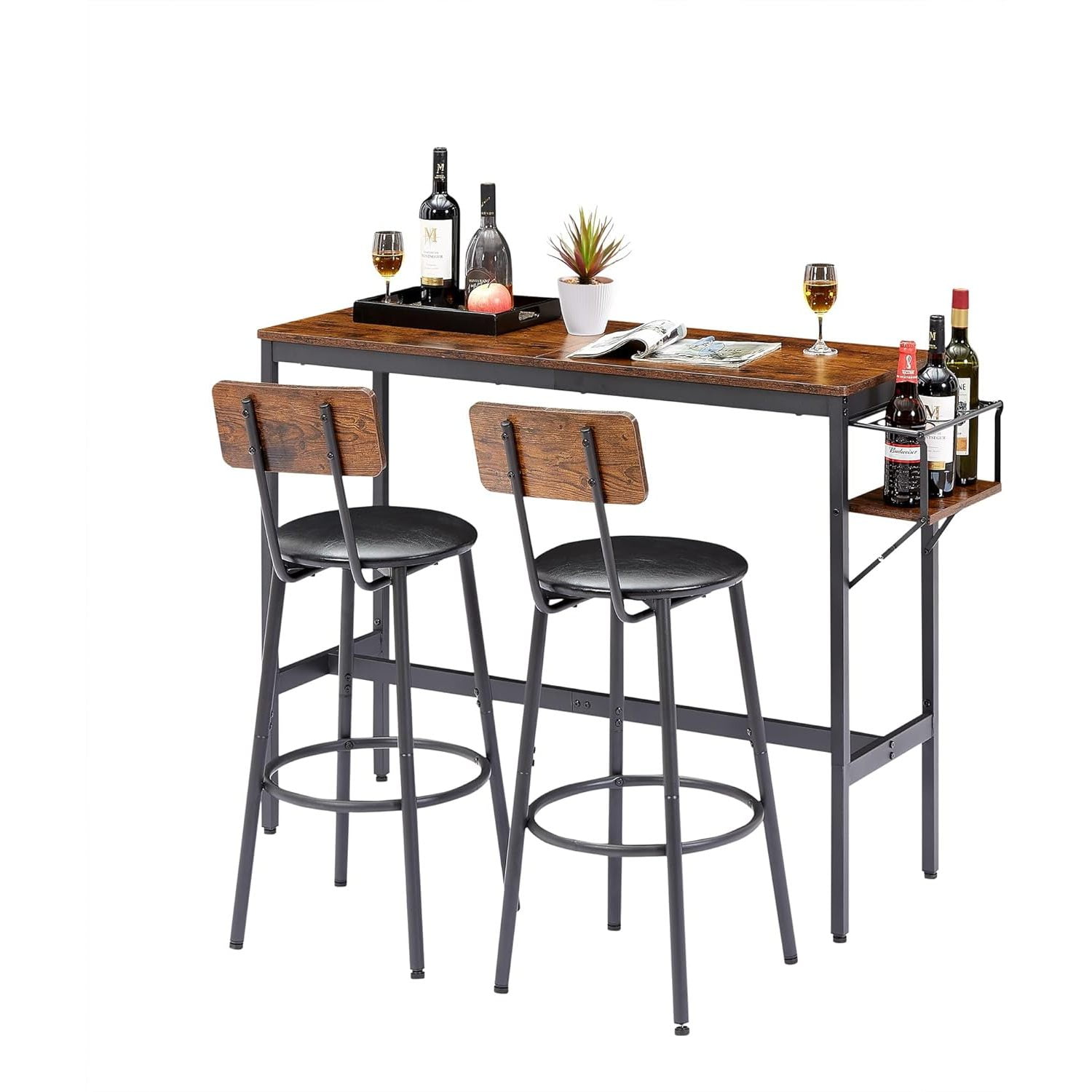 Bar Table and Chair Set for 2, 3-Piece Dining Table Set w/Folding Wine ...