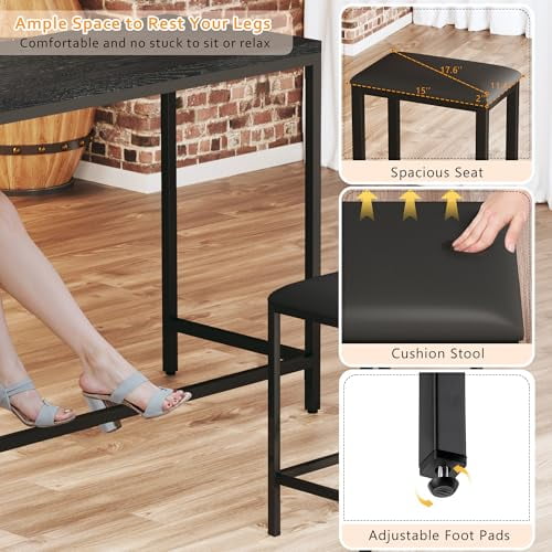 Bar Table and Chairs Set for 2-4, 63'' Convertible L-Shaped Kitchen ...