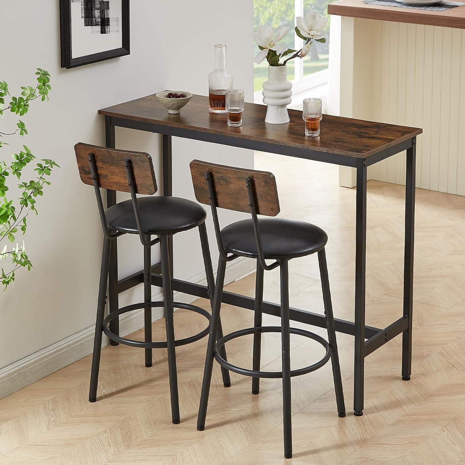Bar Table and Chairs Set of 2, Rectangular High Top Pub Tables with ...