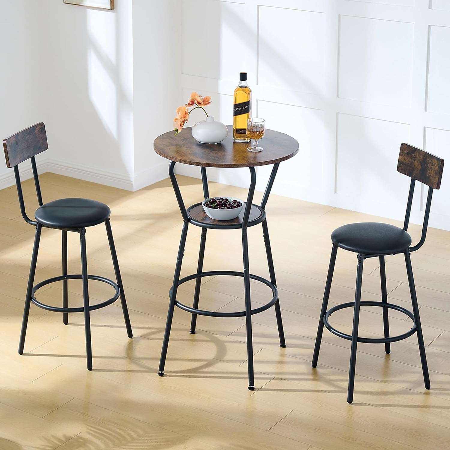 Bar Table and Chairs Set, 24.17'' Brown Bistro Table and Chairs Set of ...