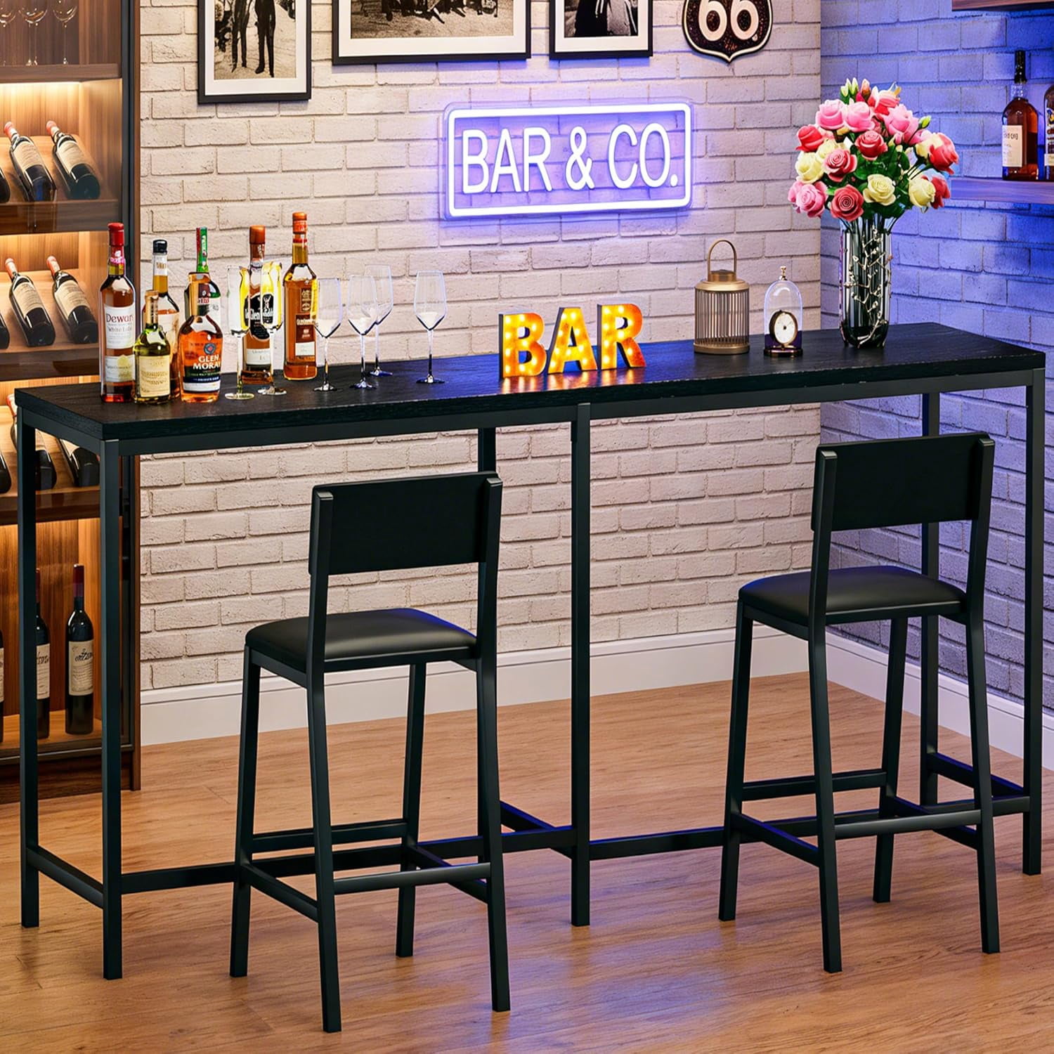 Bar Table and Chairs Set,3 Piece Convertible L-Shaped Kitchen Table ...