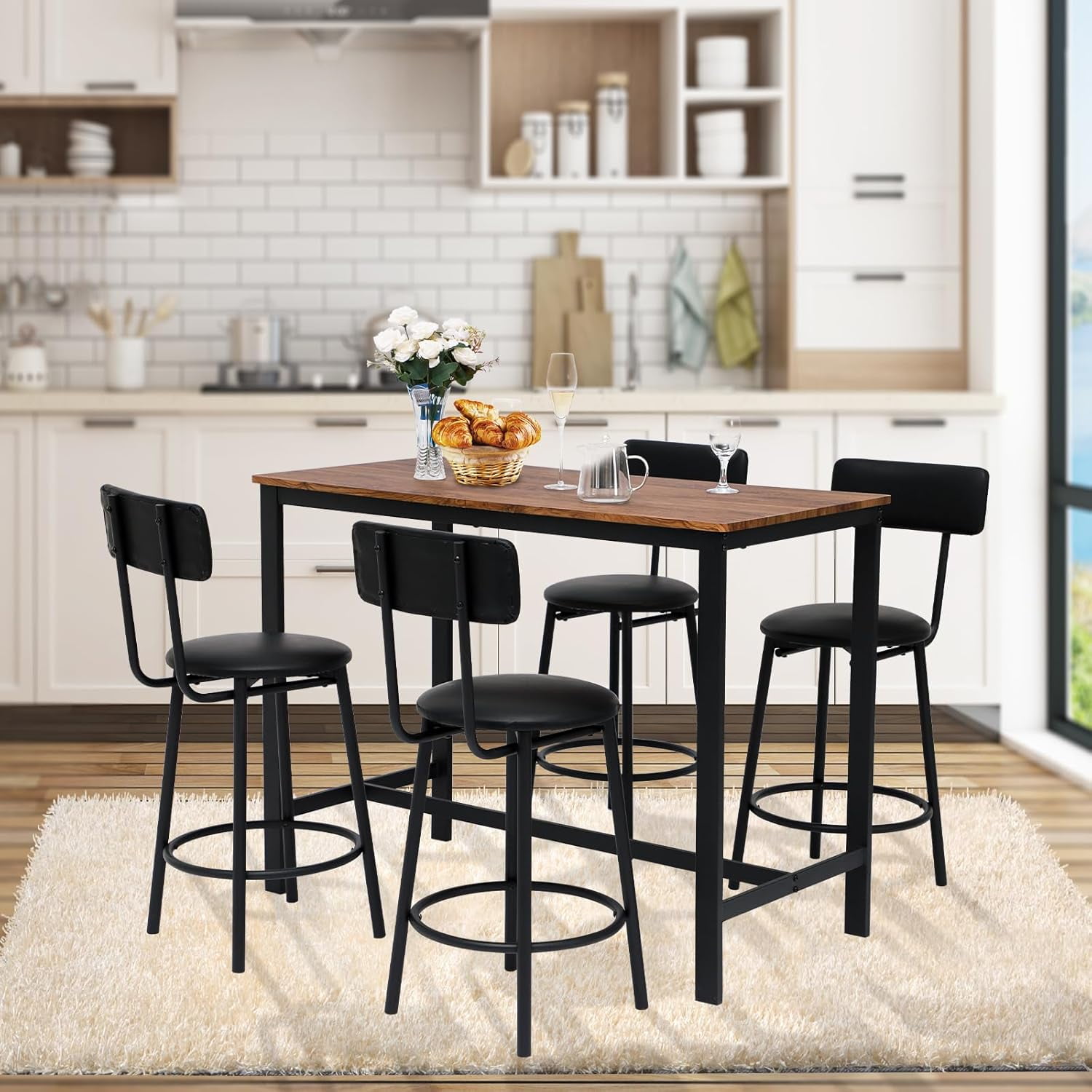 Bar Table and Chairs Set for 4, 5 Piece Pub Dining Set,Bar-Height ...