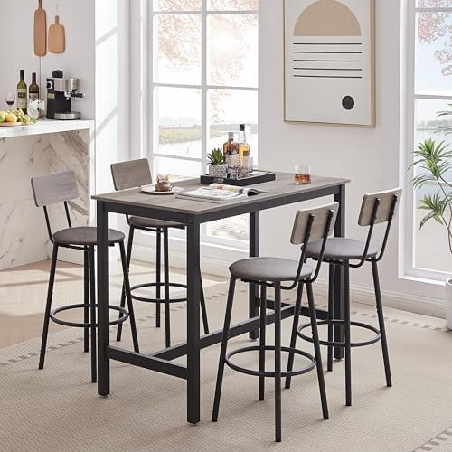 Bar Table and Chairs Set for 4, Counter Height Pub Table with 4 Bar ...