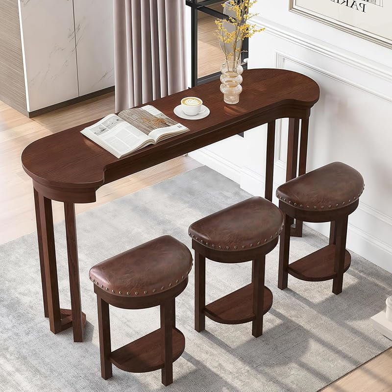 Bar Table and Chairs Set 4 Pcs, Modern Retro Sofa Table with Solidwood ...