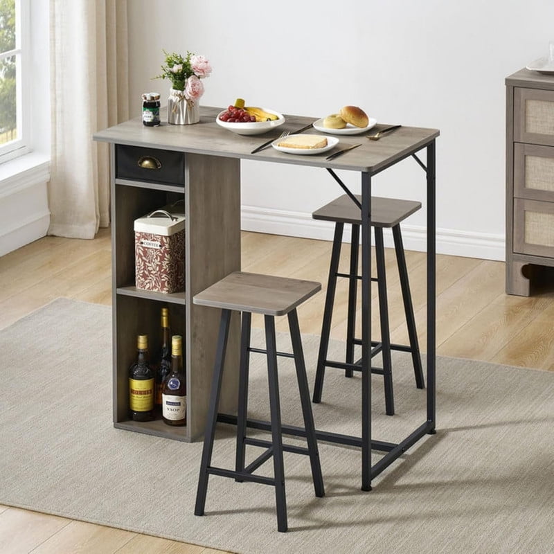 Bar Table and Chairs Set, Dining Table Set, 3pcs Kitchen Dining Table ...