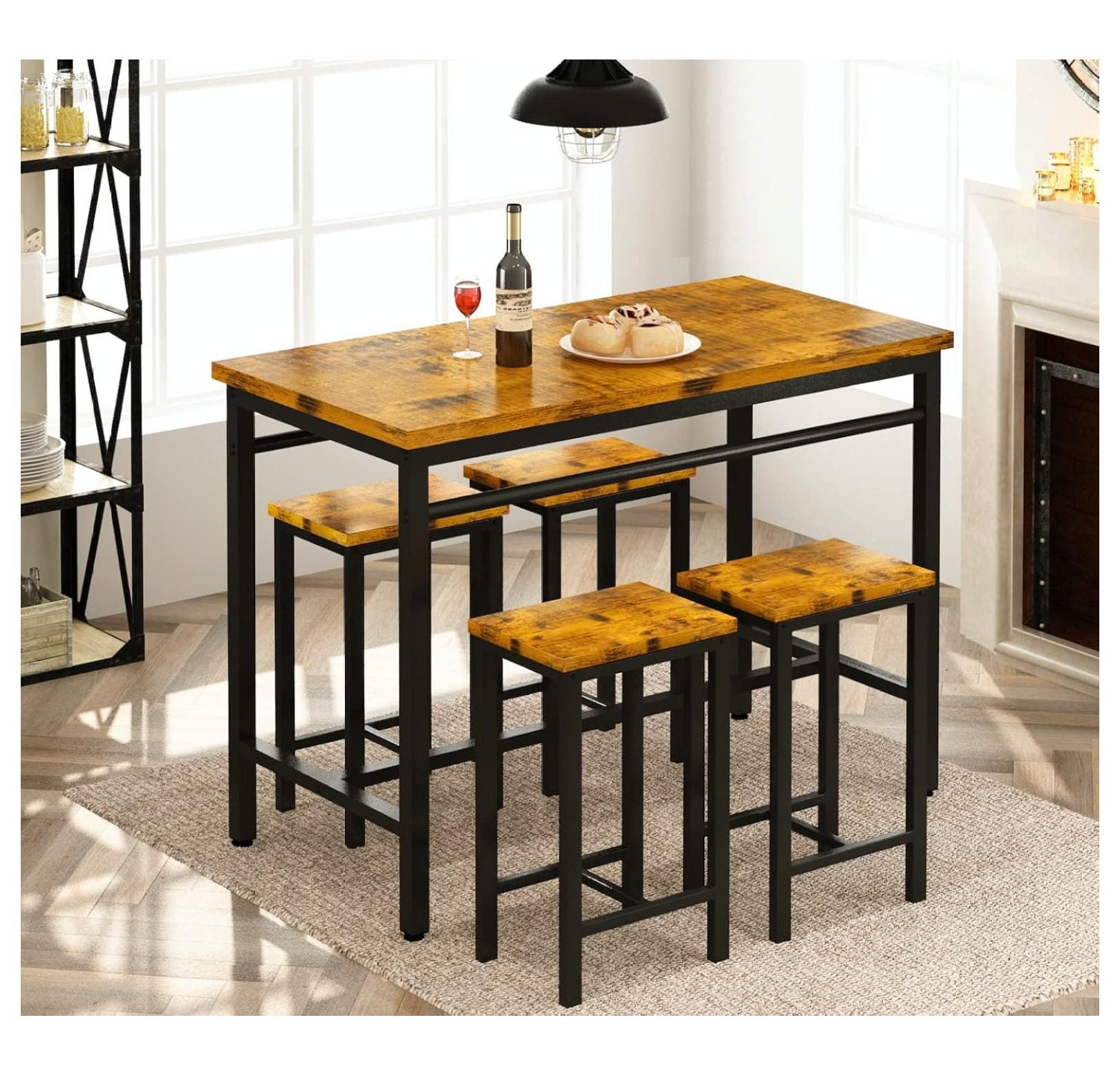 Bar Table and Chairs Set Industrial Counter Height Pub Table with 4 ...