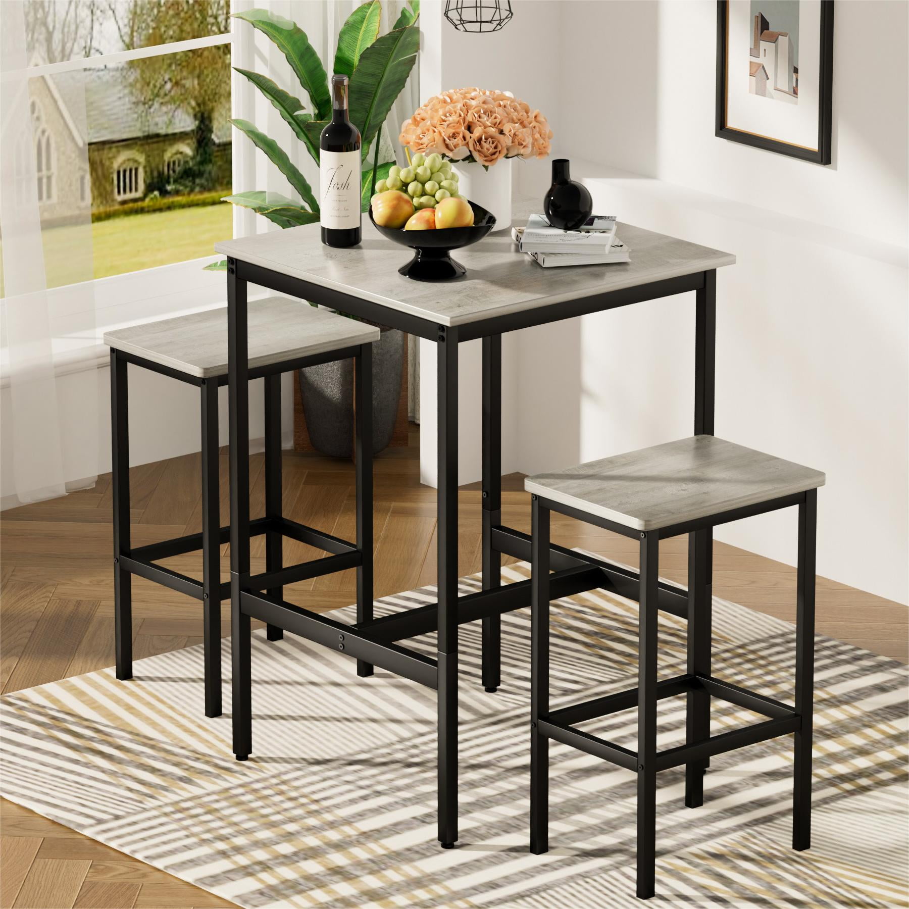 Bar Table and Chairs Set, Square Bar Table with 2 Bar Stools, Dining ...