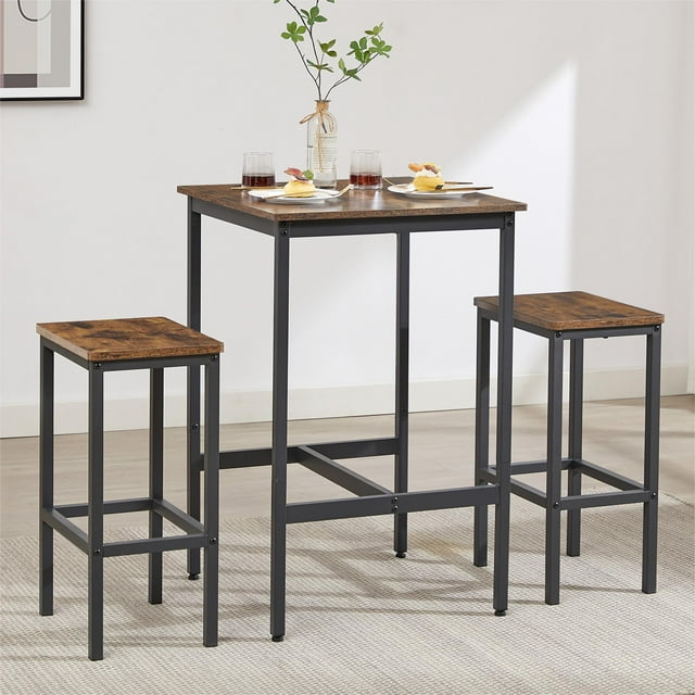 Bar Table and Chairs Set, Square Bar Table with 2 Bar Stools, Dining ...