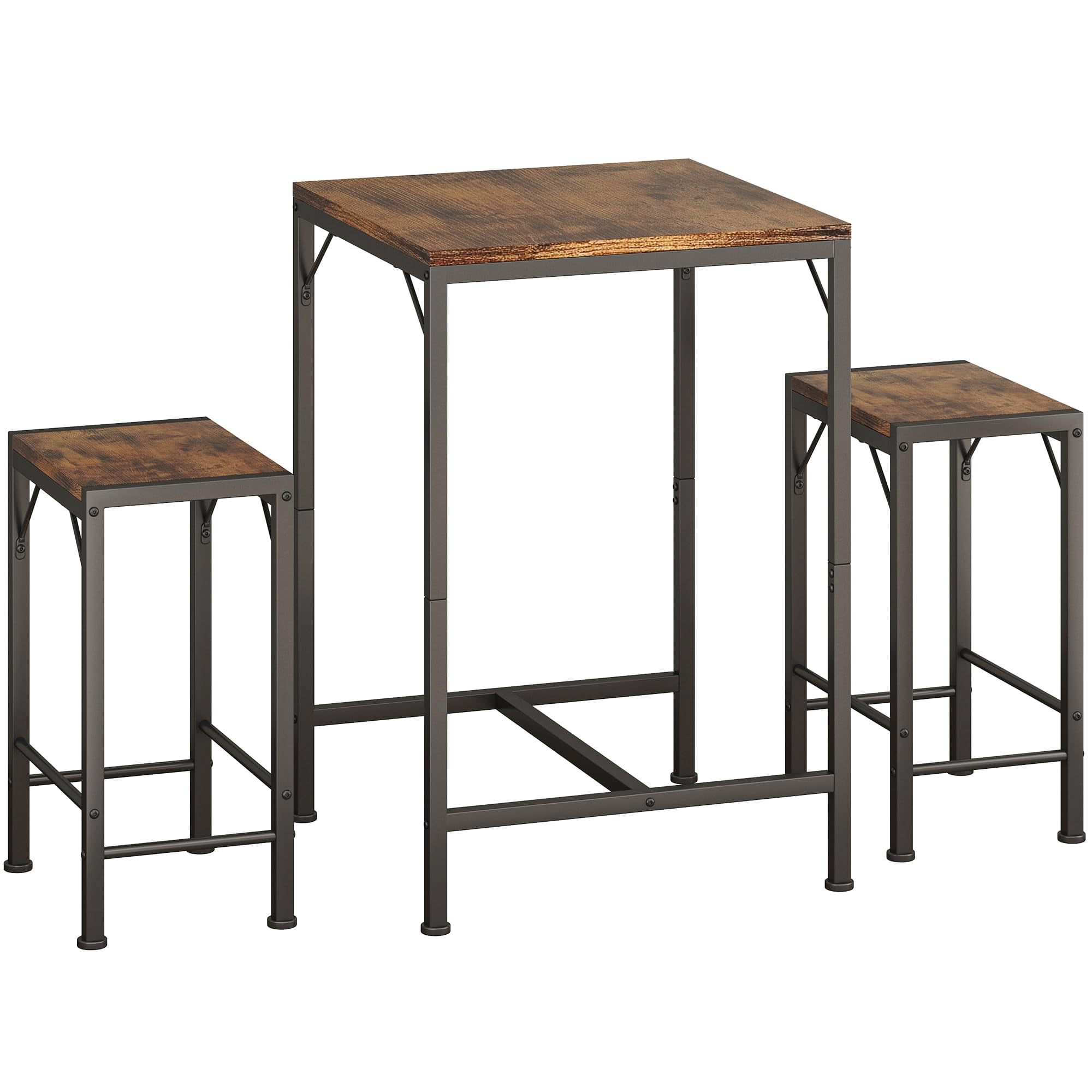 Bar Table and Chairs Set, Square Bar Table with 2 Stools, Space-Saving ...