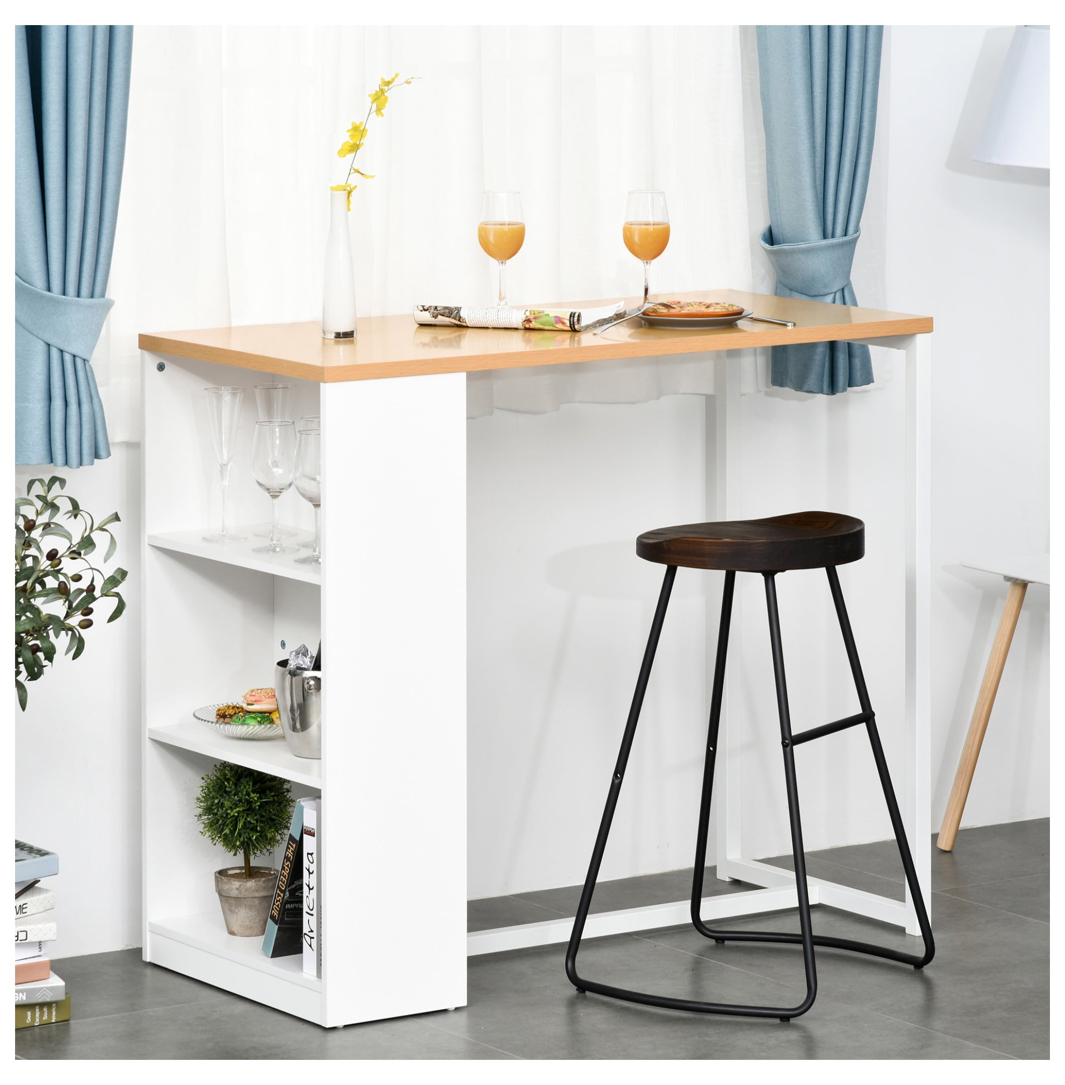 Bar Table Counter Height with Storage Shelves for Kitchen Dining Room ...