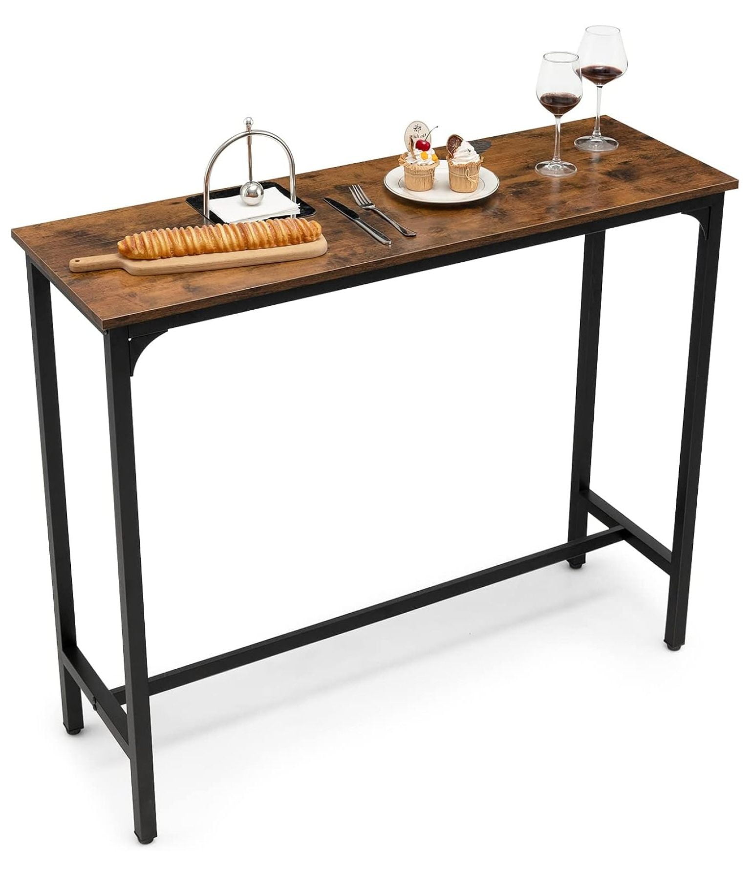 Bar Table, Industrial High Top Bar Table with Metal Frame & Adjustable ...