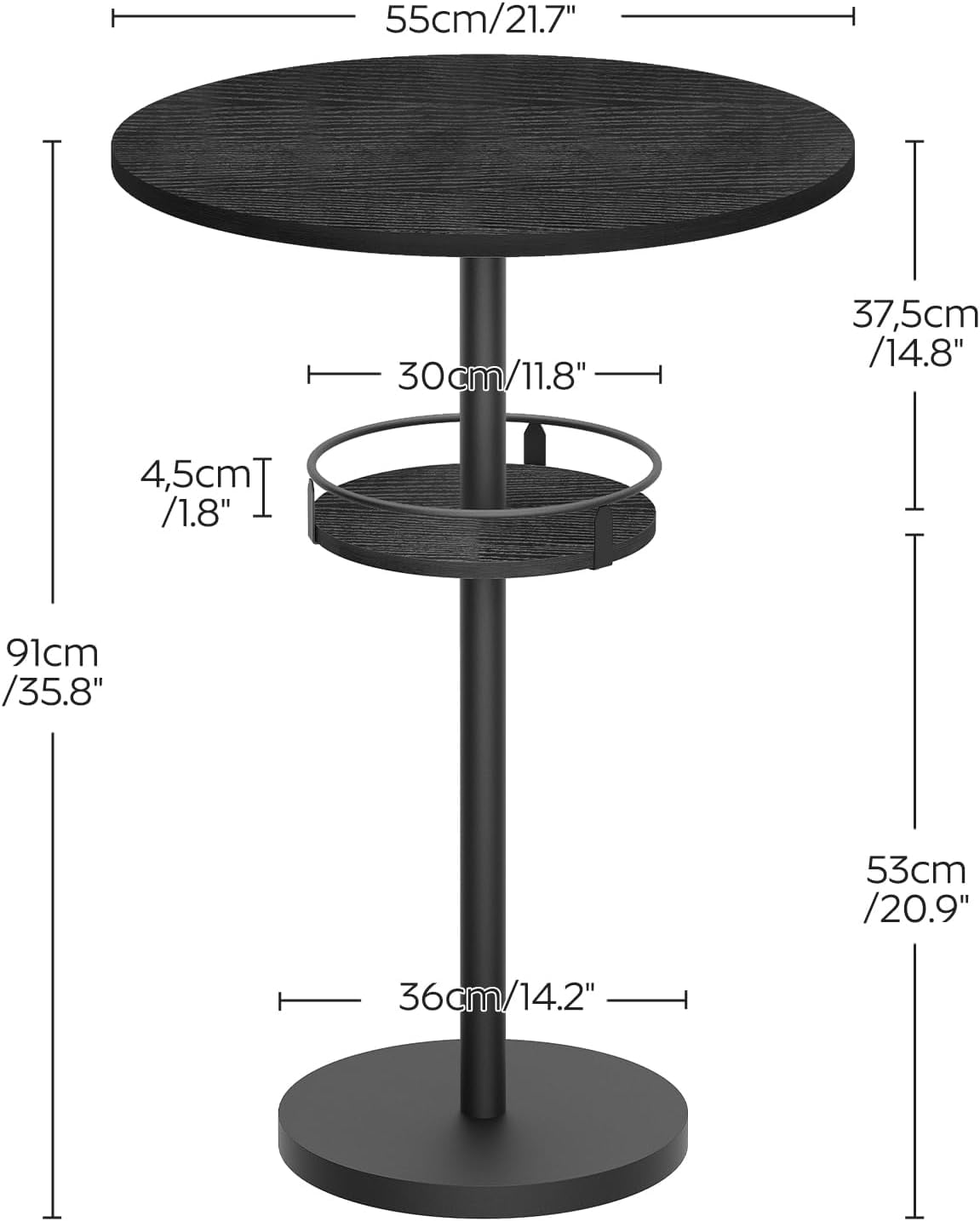 Bar Table with LED Light, Round Bar Table Set of 2, High-top Table with ...