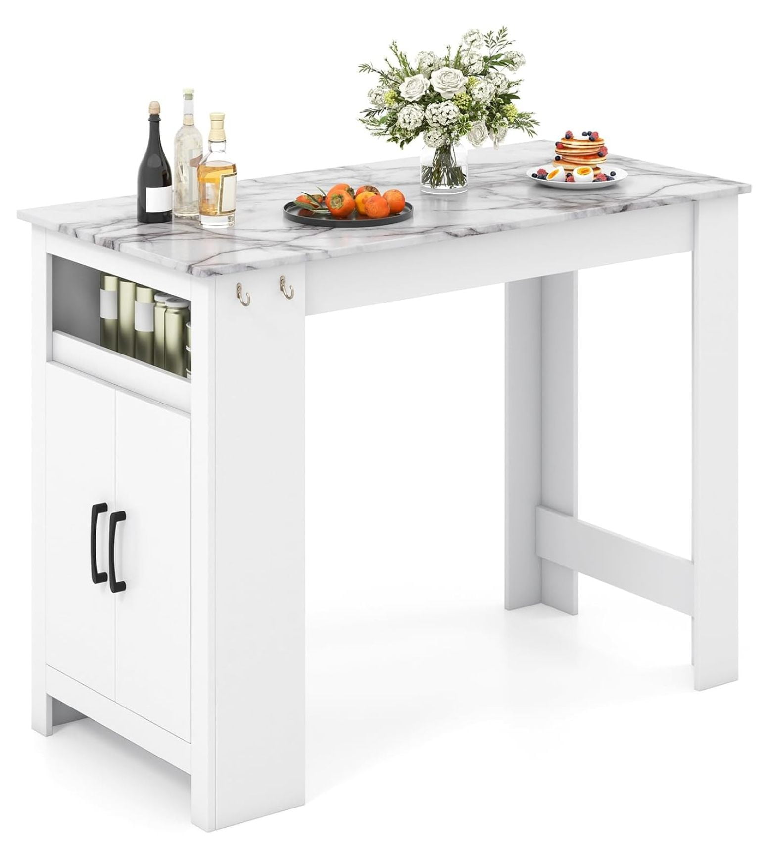 Bar Table, Modern Faux Marble Breakfast Table with 7 Hanging , Open ...