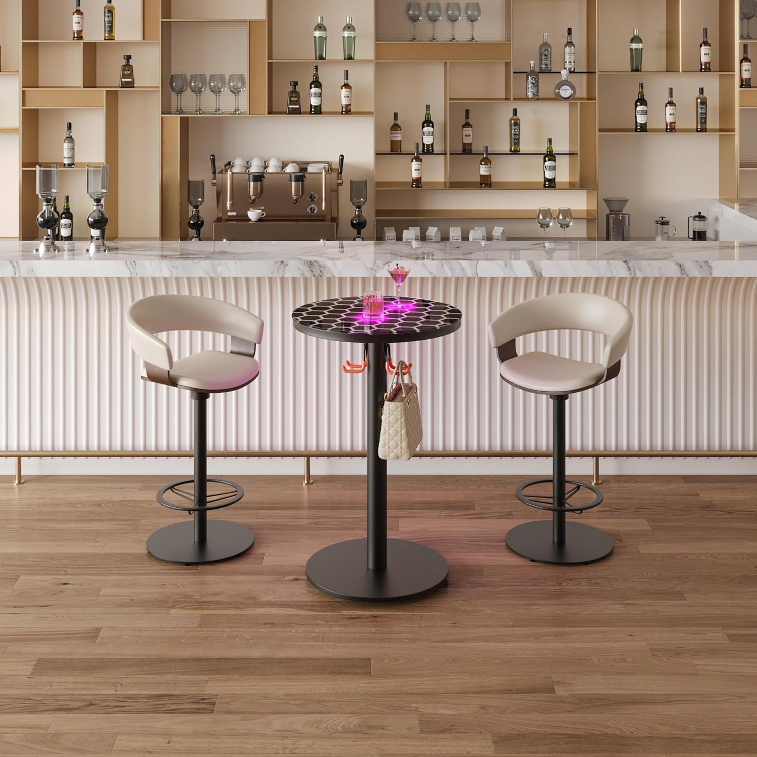 Bar Table, Modern Round Bar Table with Multi-Colored Lights and Glass ...