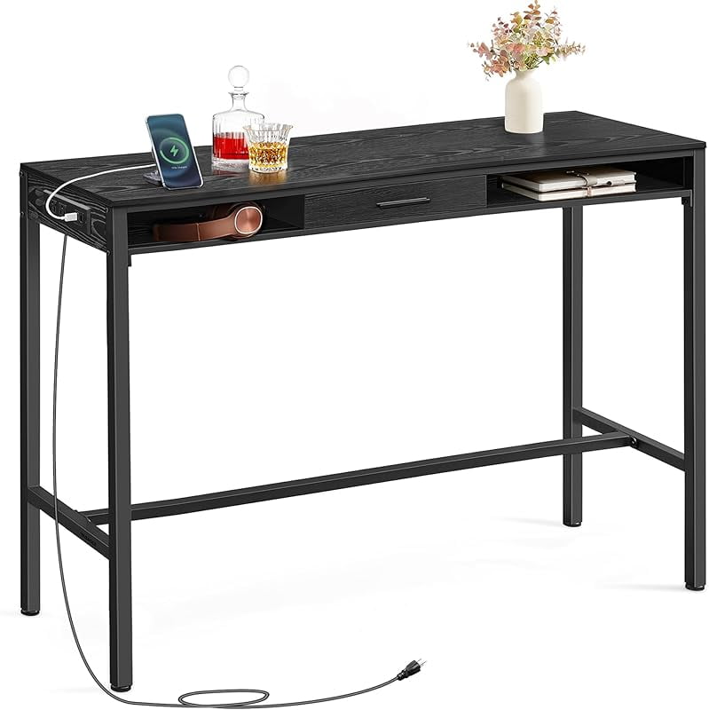 Bar Table with Power Outlet, 47.2 Inches Long Bar Height Pub Table ...