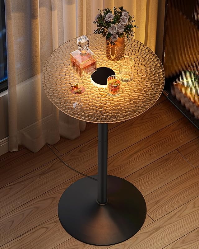 Bar Table, Round Cocktail Table with Multi-Colored Lights and Glass Top ...