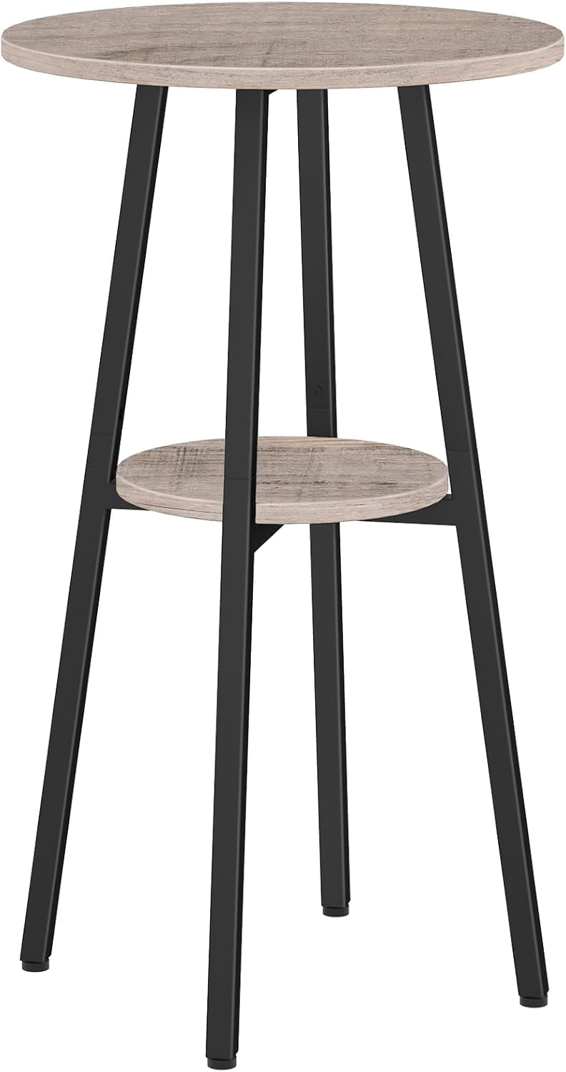 Bar Table, Round Pub Table, 2-Tier Bistro Table with Storage, 37.4 ...