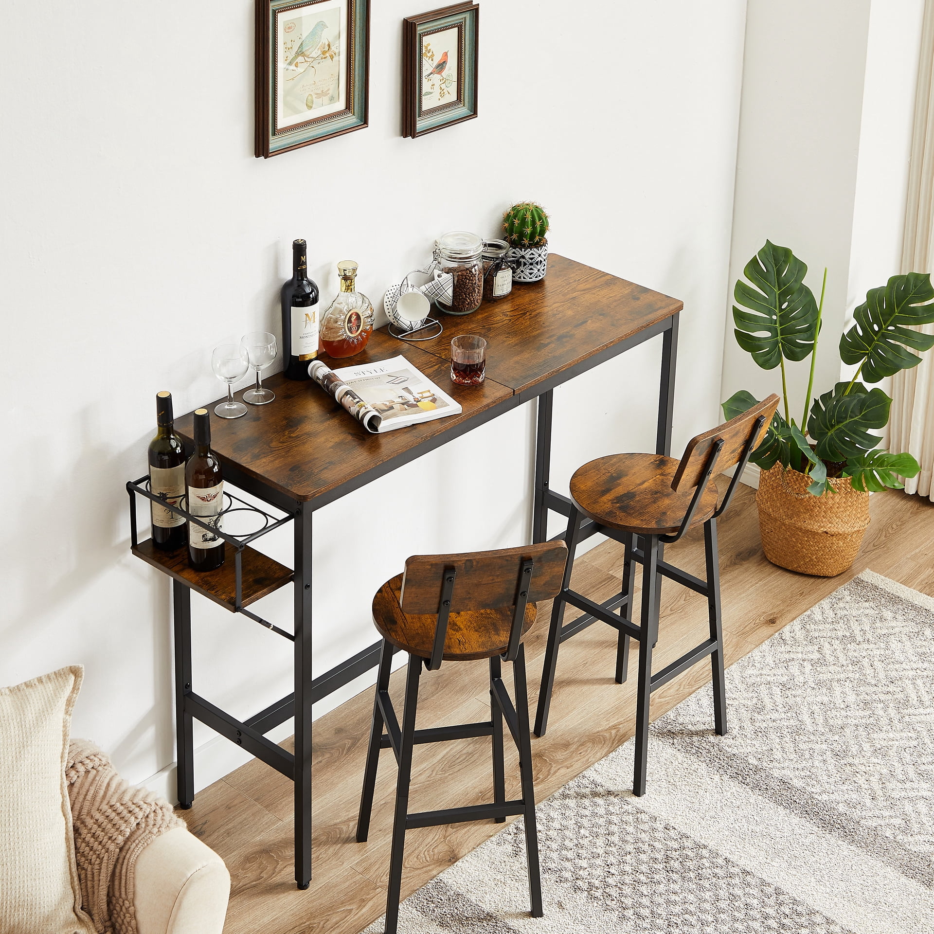 Bar Table In Rustic Theme. Wine Bottle Holder Included. 46.67''l X 15. ...