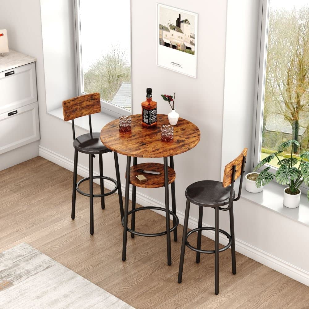 Bar Table Set for 2 with 2 PU Upholstered Stools, Pub Bistro Dinning ...