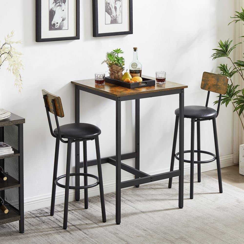Bar Table Set for 2 with 2 PU Upholstered Stools, Pub Bistro Dinning ...