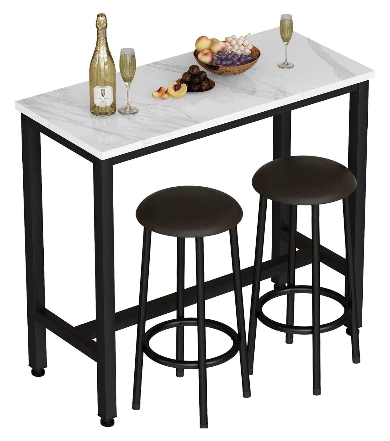 Bar Table Set of 2,39.3" Faux Marble Table Top,PU Leather Stools,3 ...