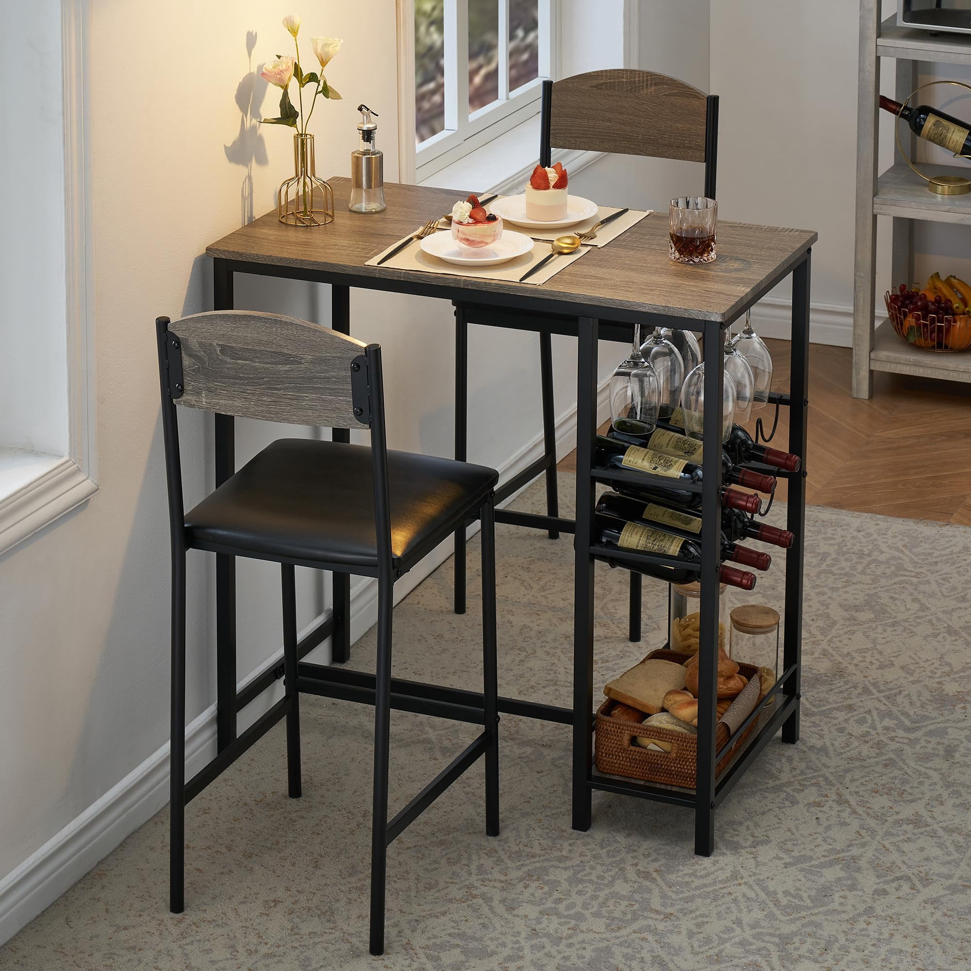 Bar Table Set for 2 with Footrest, Kitchen Dining Table with 2 ...