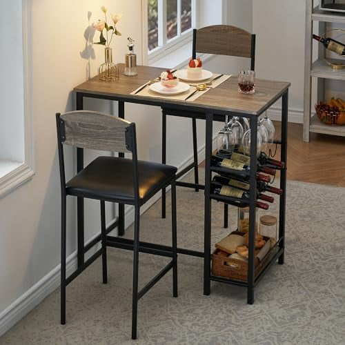 Bar Table Set for 2 with Footrest, Kitchen Dining Table with 2 ...