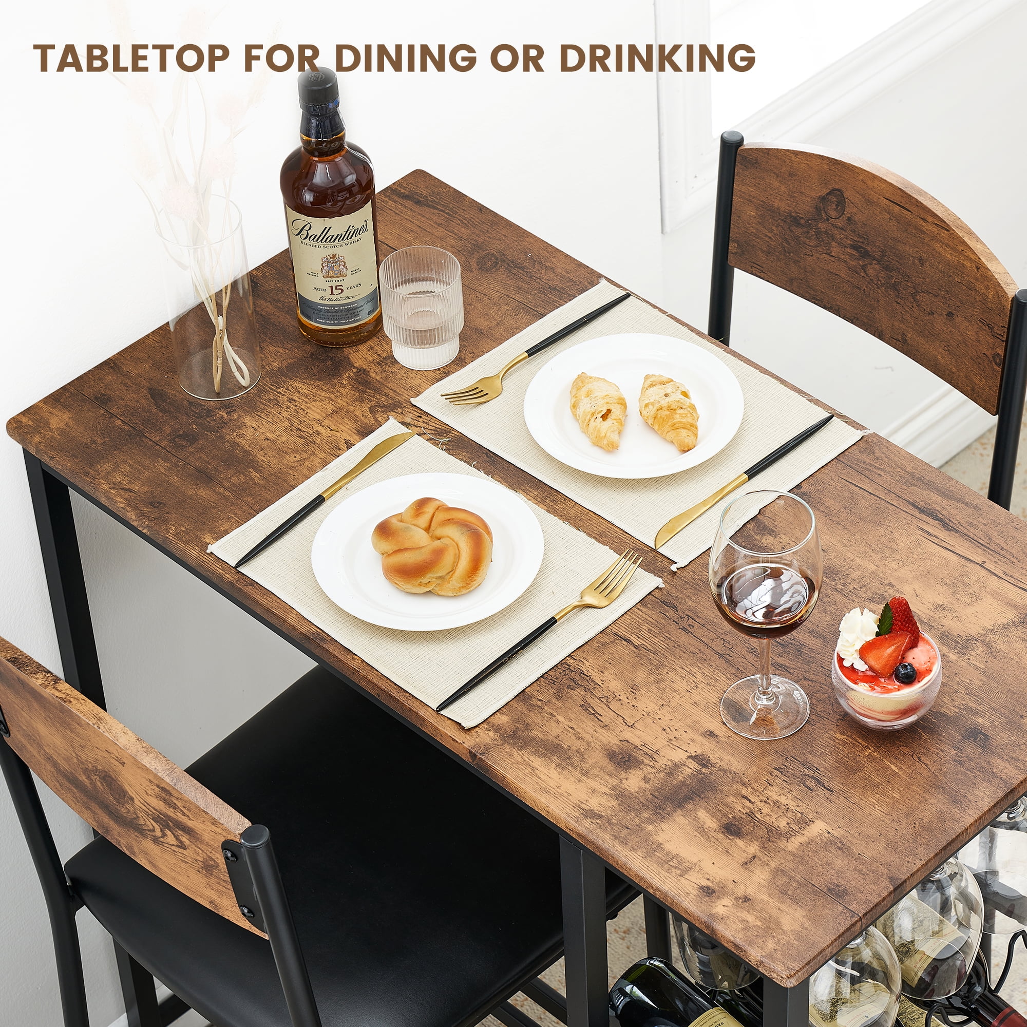 Bar Table Set of 2 with Footrest, Kitchen Dining Table with 2 ...