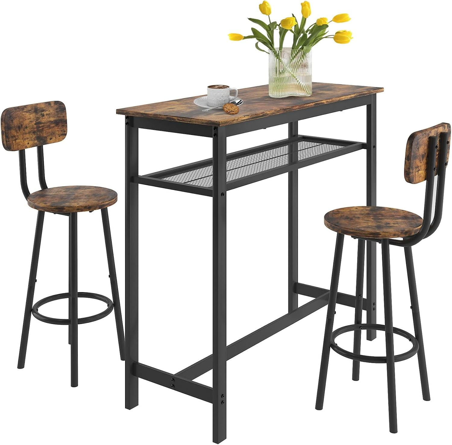 Bar Table Set for 2, Pub Table High Top Table,3 Pieces Pub Dining Table ...