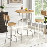Sesslife 3pcs High Top Round Wood Dining Set with Stools, for Kitchen ...