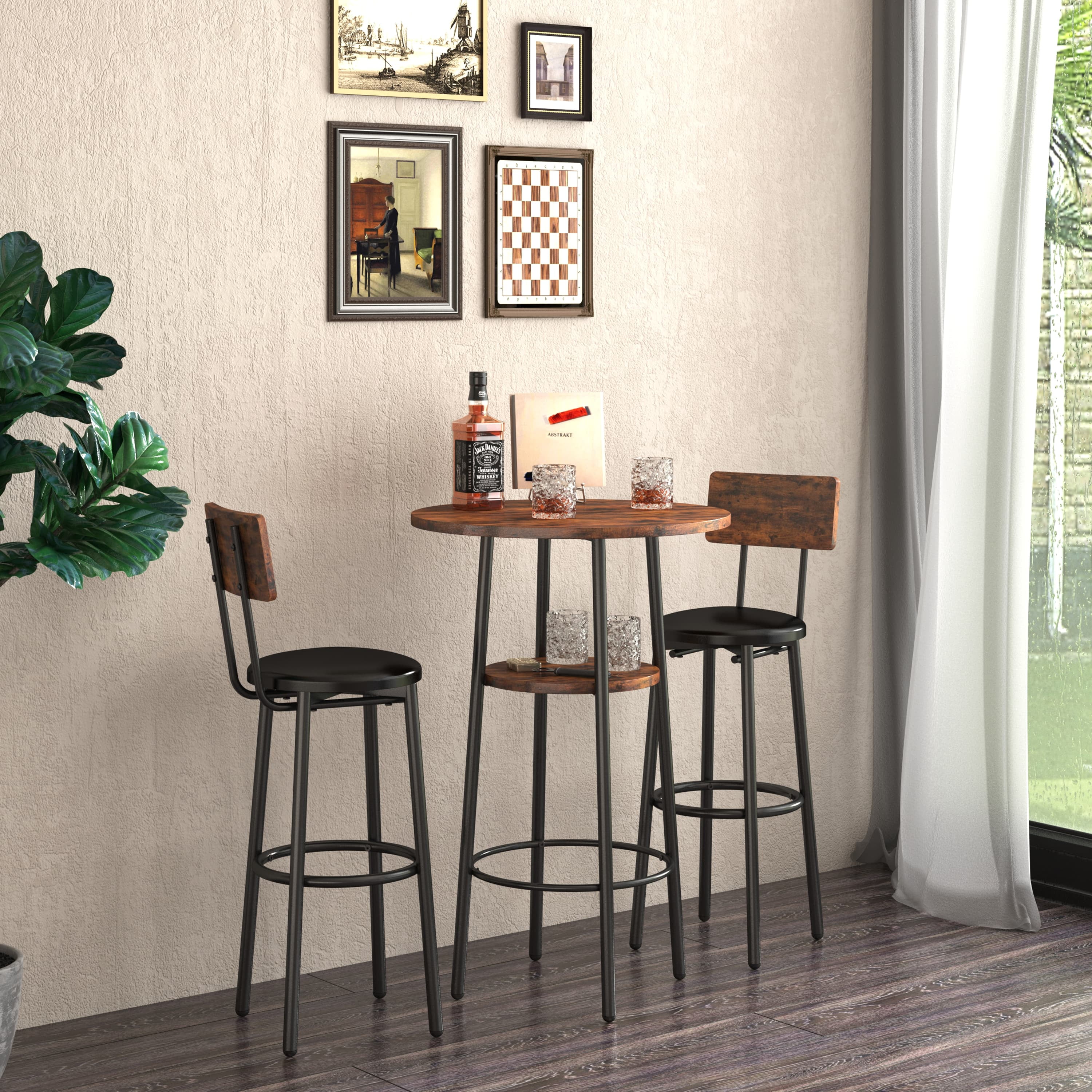 Bar Table Set with 2 Bar Stools, Modern Round Bar Table and Stools ...