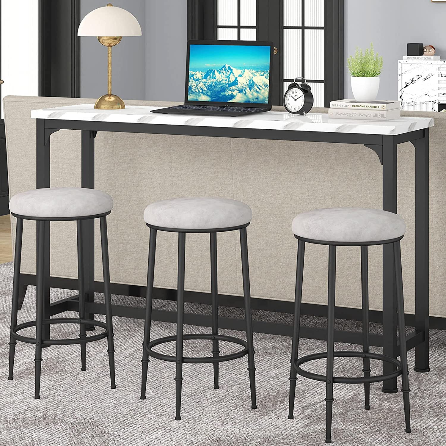 Bar Table Set for 3, 4 Piece Console Table with 3 Stools, Counter ...