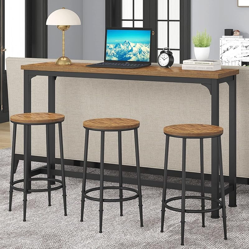 Bar Table Set for 3, 4 Piece Console Table with 3 Stools, Counter ...