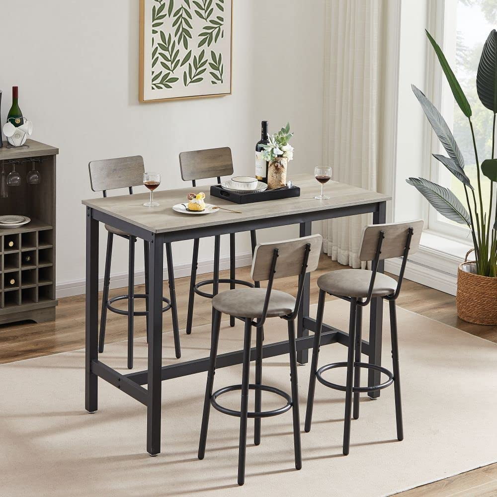 Bar Table Set for 4 with 4 PU Upholstered Stools, Pub Bistro Dinning ...