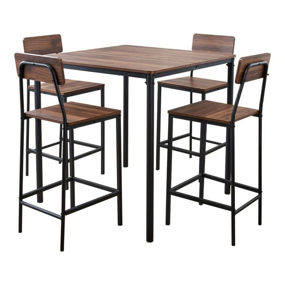Bar Table Set 5PCS, 35" Pub Table & Chairs, Rounded Edge, Square ...