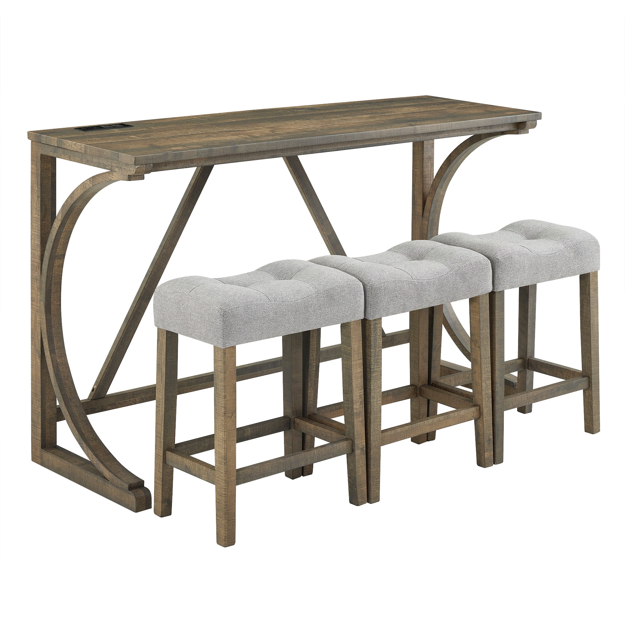 Bar Table Set with Power Outlet, Bar Table and Chairs Set, 4 Piece ...