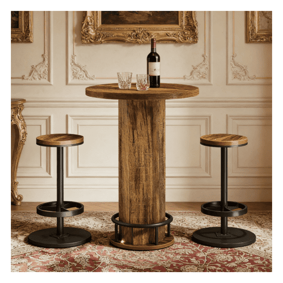 Bar Table Set - Round Bistro Table with 2 Stools, Industrial Farmhouse ...