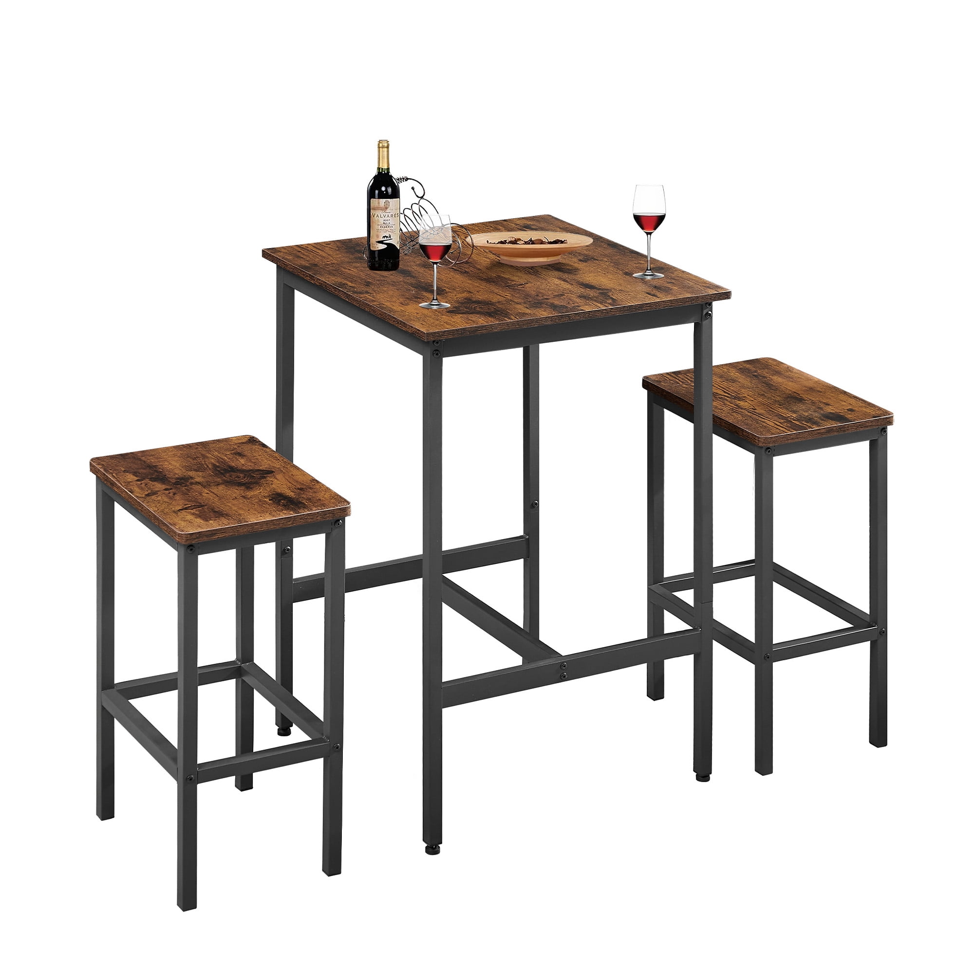 Bar Table Set, Square Bar Table with 2 Bar Chairs, Industrial Style Bar ...