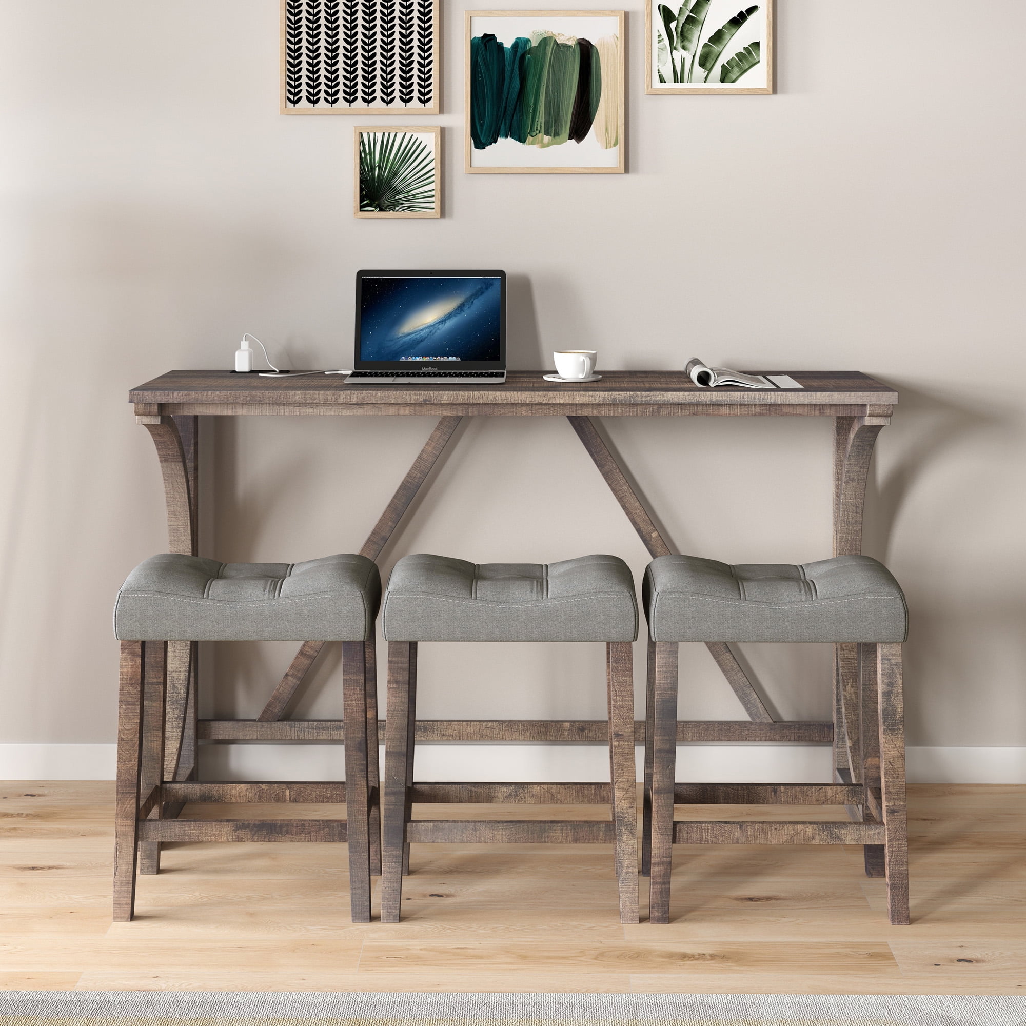 Bar Table Set With Power Outlet, Bar Table And Chairs Set, 4 Piece ...