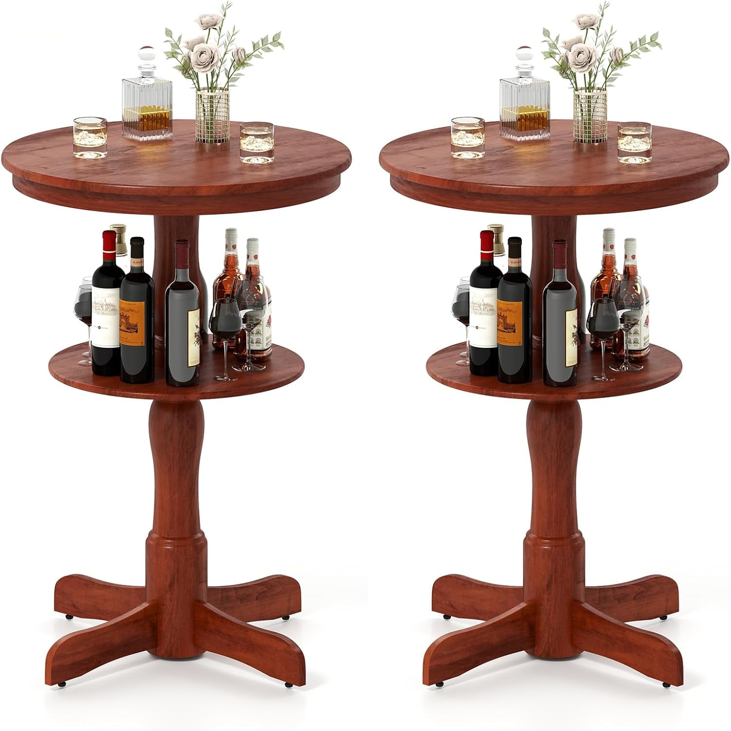 Bar Table Set of 2, 2-Tier Round High Top Table with Storage Shelf ...