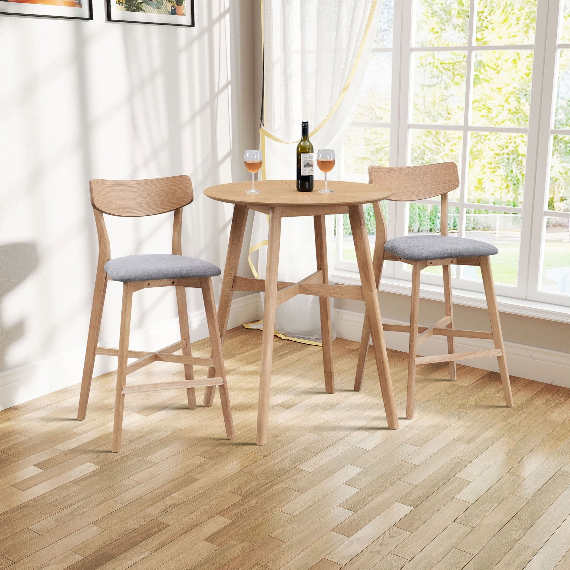 Bar Table Set of 3, Round Counter Height Pub Table with 2 High Top Bar ...