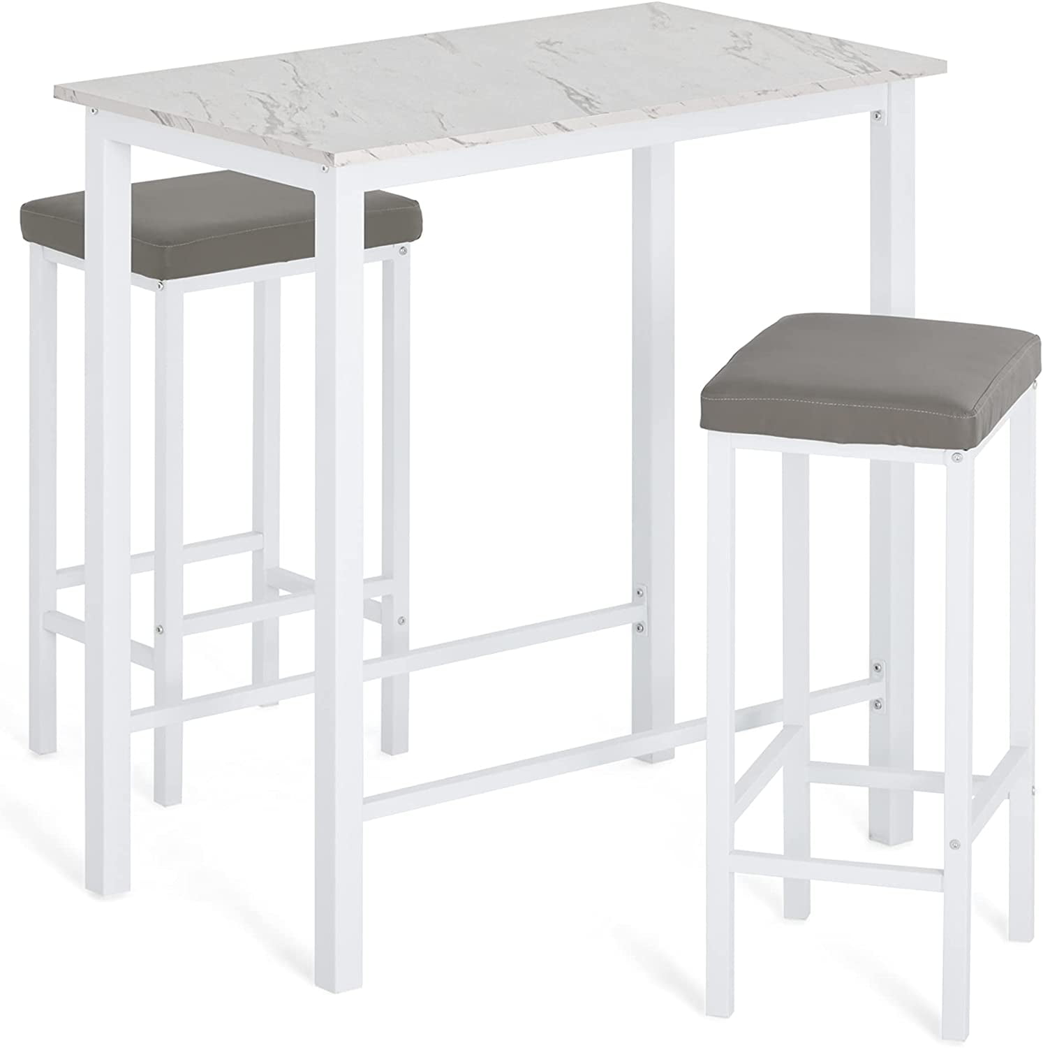 Free Shipping! FITUEYES 3 Piece Modern Marble-Style Bar Table Set with ...