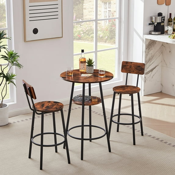 Bar Table Set with 2 Stools, 23.62'' Dia x 35.43'' H, Black Frame ...
