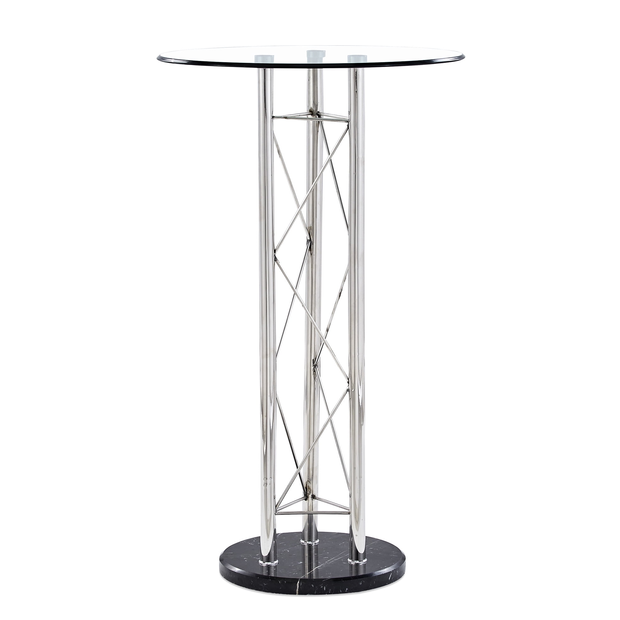 Bar Table With Silver Base & Round Tempered Glass Top, Modern ...