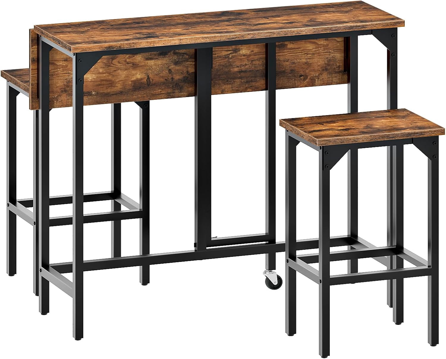 Bar Table and Stool Set, 39.4'' Folding Dining Table with 2 Stools ...