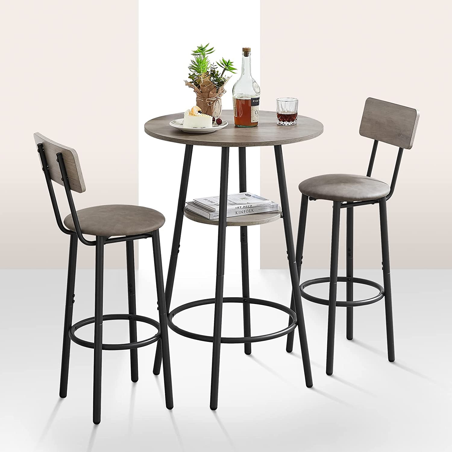 Bar Table and Stools Set 3 Piece Style Metal and Wood Table and Two ...