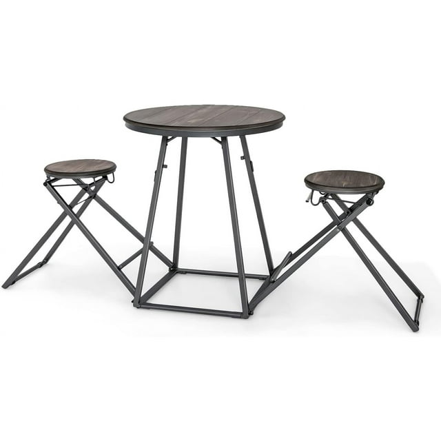 Bar Table and Stools Set of 3, Round Pub Bistro Table with 2 Foldable ...